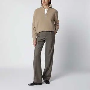 RÓHE Camel Mouline Knit Zip Polo Shirt