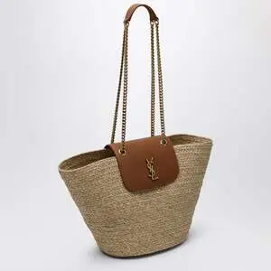 Saint Laurent Manon Raffia Basket Bag In Maple Sugar/brick