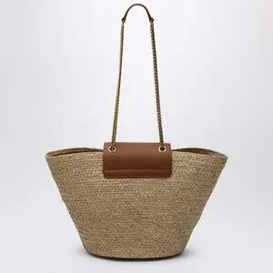 Saint Laurent Manon Raffia Basket Bag In Maple Sugar/brick