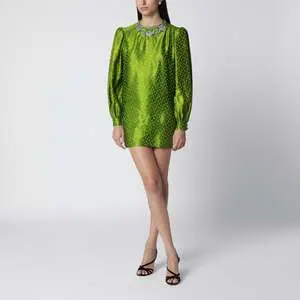 Valentino Garavani Silk-blend Jacquard Mini Dress With Polka Dots - Green
