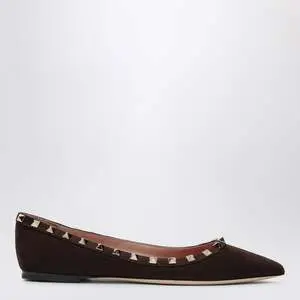 Valentino Garavani Suede Rockstud Ballet Flats - Brown