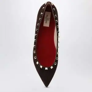 Valentino Garavani Suede Rockstud Ballet Flats - Brown