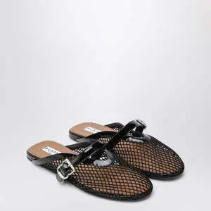 Alaïa Flat Mesh Mules With Buckle Strap - Black
