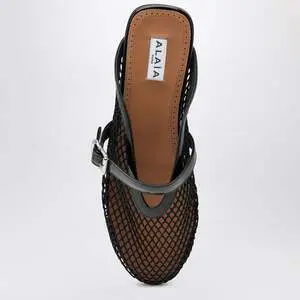 Alaïa Flat Mesh Mules With Buckle Strap - Black