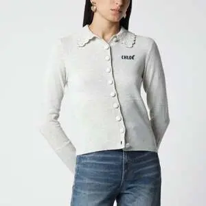 Chloé Slim-fit Logo Wool Cardigan In Sweet