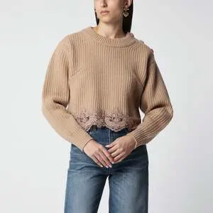Chloé Cropped Turtleneck Sweater In Wool-cashmere Bleached - Brown