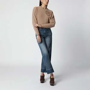 Chloé Light Wool And Cashmere Logo Sweater - Brown