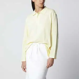 FLORE FLORE Diana Organic Cotton Ribbed Knit Polo Shirt - Yellow