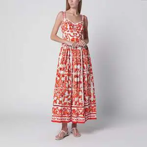 Dolce & Gabbana Majolica Print Cotton Poplin Maxi Dress - Orange
