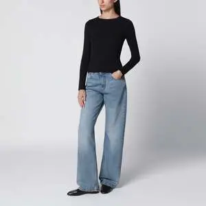 AMI Paris Washed Indigo Denim Wide-leg Jeans