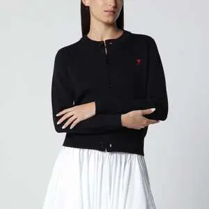 AMI Paris Wool De Coeur Cardigan - Black