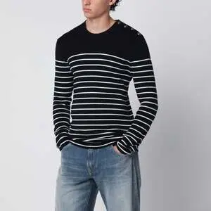 Dolce & Gabbana Blue/white Striped Wool Sweater With Buttons - Multicolor