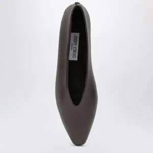 JIMMY CHOO Chocolate Leather Margot Ballet Flats