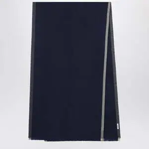 Brunello Cucinelli Blue/brown/grey Wool And Cashmere Scarf - Multicolor