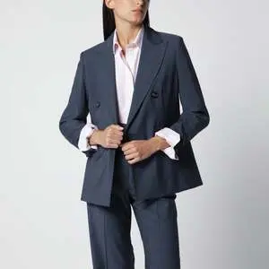 Max Mara Double-breasted Jacket In Denim Wool Canvas - Blue