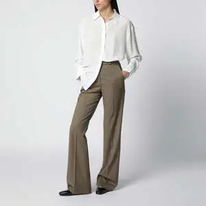 Max Mara Camel Wool Gabardine Trousers - Brown