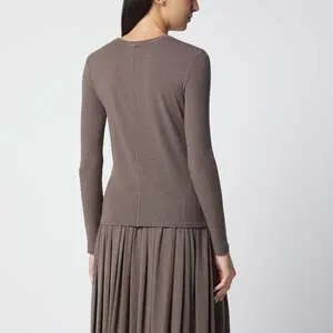 Max Mara Long-sleeve T-shirt In Dark Khaki Jersey