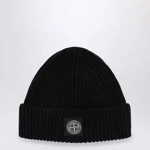 Stone Island Wool Beanie With Compass Patch - Blue