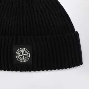 Stone Island Wool Beanie With Compass Patch - Blue