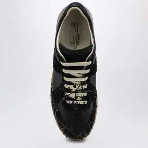 MAISON MARGIELA Replica Paint-splattered Calfskin And Suede Sneakers - Black