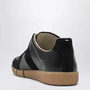 MAISON MARGIELA Replica Paint-splattered Calfskin And Suede Sneakers - Black
