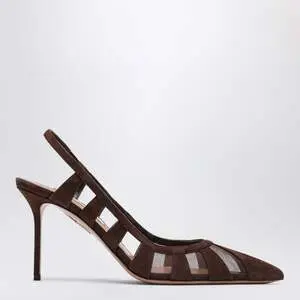 AQUAZZURA Suede Slingback Pumps With Stiletto Heel - Brown