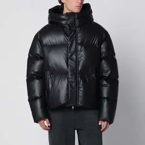 MAISON MARGIELA Hooded Down Jacket In Glossy Leather - Black
