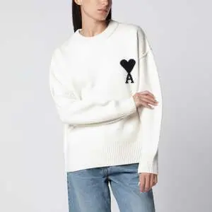 AMI Paris De Coeur Virgin Wool Sweater - White