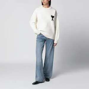 AMI Paris De Coeur Virgin Wool Sweater - White
