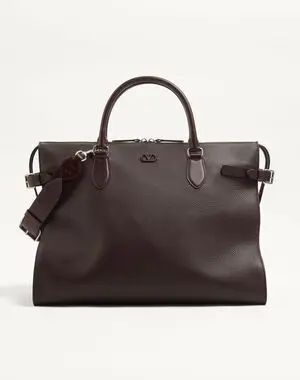 Valentino Garavani Antibes Duffle Bag In Grained Leather - Dark Brown