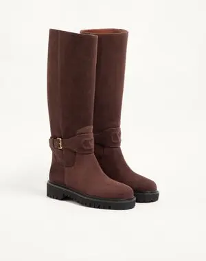 Valentino Garavani Vlogo Signature Split Leather Boots - Ebony