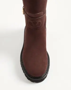 Valentino Garavani Vlogo Signature Split Leather Boots - Ebony