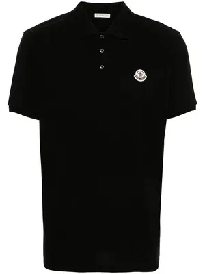 Moncler Cotton Piqué Polo With Logo Patch - Black