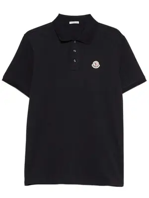 Moncler Piqué Cotton Polo With Logo Patch - Blue