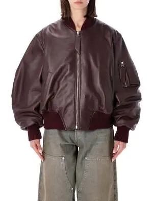 Attico Anja Oversized Leather Bomber Jacket - Wine