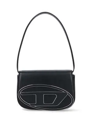 DIESEL® Leather Crossbody Bag With Silver Tone Logo - Black