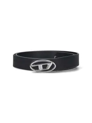 DIESEL® Leather Belt With Logo Buckle - Black