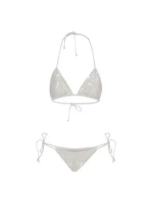 PAROSH Sequin Triangle Bikini - White