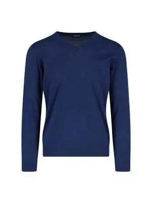 DRUMOHR Classic V-neck Fine Knit Sweater - Blue