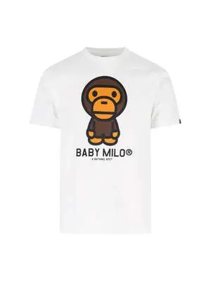 A BATHING APE Streetwear Logo Graphic T-shirt In 100% Cotton - White