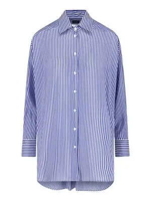 Kiton 100% Silk Striped Button-front Shirt - Blue