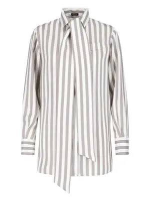 Kiton Striped Silk Shirt With Tie Detail - Beige
