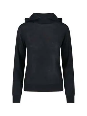 PAROSH Wool-silk Cashmere Blend Sweater With Hooded Neckline - Black