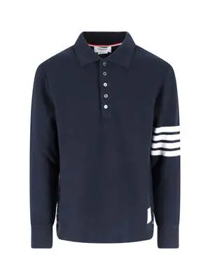 Thom Browne Long Sleeve Polo Shirt With Signature Striping - Blue