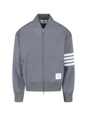 Thom Browne Viscose-blend Stretch Jacket With Four-bar Detail - Grey