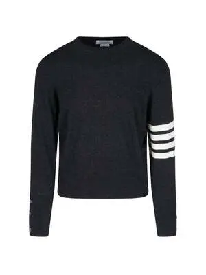Thom Browne 100% Cashmere Crewneck Sweater With Signature Stripes - Black
