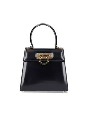 FERRAGAMO Calf Leather Mini Bag With Gold Tone Clasp - Black