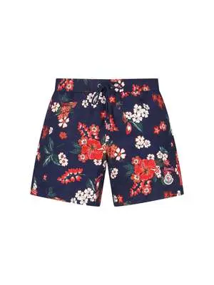 Moncler Polyamide Swim Shorts With Floral Print - Blue