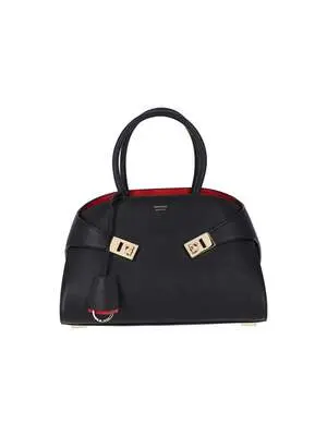 FERRAGAMO Luxury Calf Leather Shoulder Bag With Lamb Leather Lining - Black