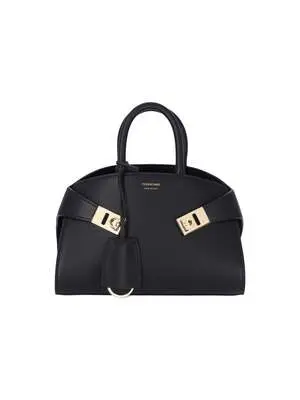 FERRAGAMO Leather Mini Handbag With Lambskin Lining - Black